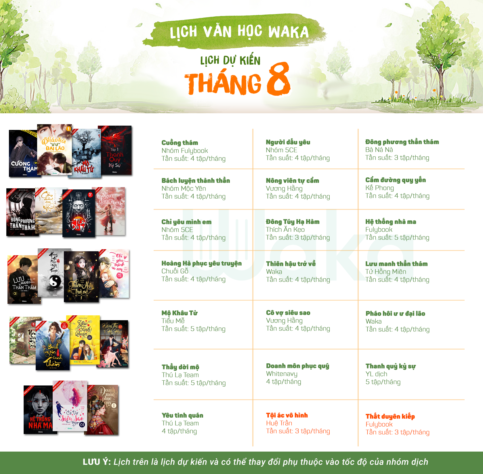 Waka - Lịch phát hành truyện Văn học tháng 8/2020